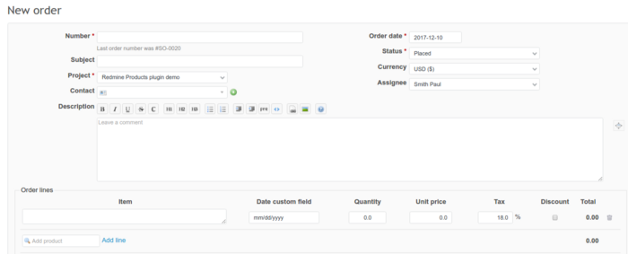 Add new order | RedmineUP Help | Products plugin documentation